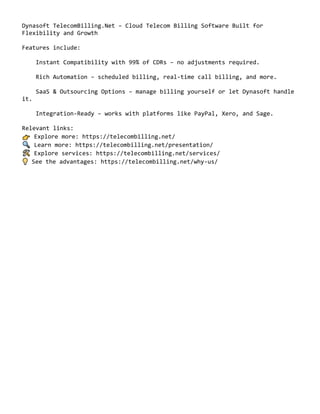 CDR Telecom Billing Software in the Cloud | PDF