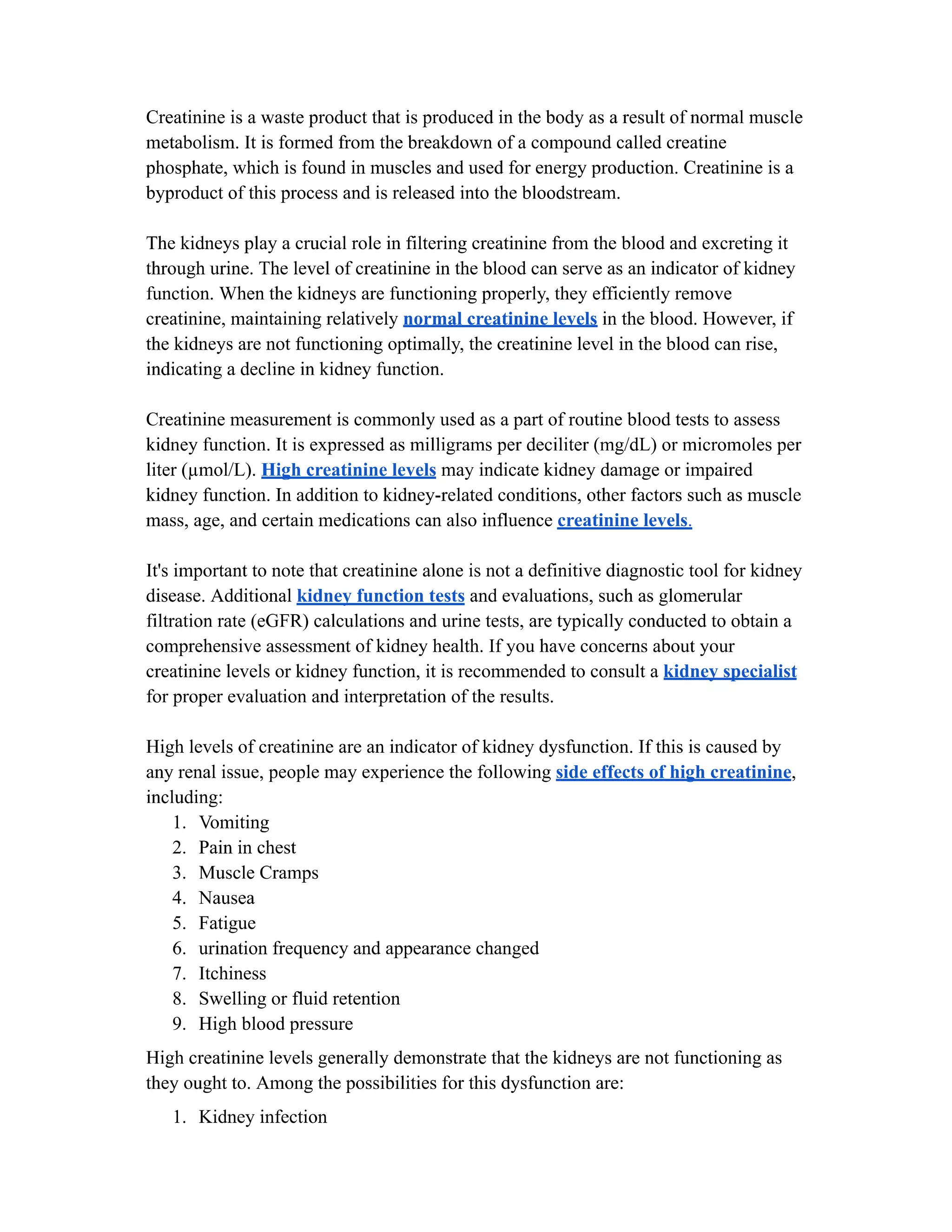 Understanding the Effects and Treatment of Elevated Creatinine Levels | PDF