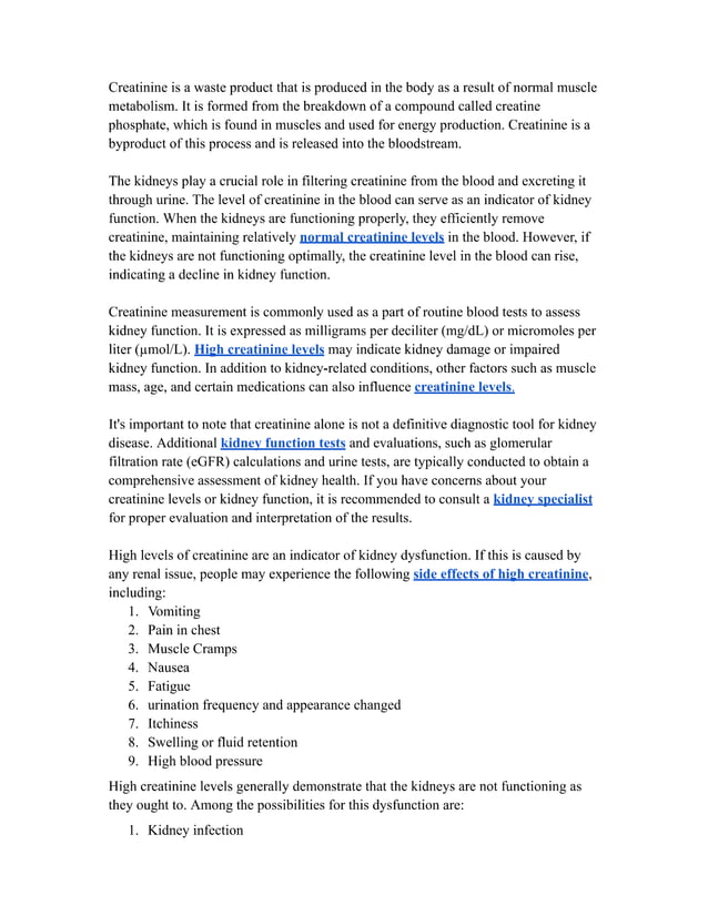 Understanding the Effects and Treatment of Elevated Creatinine Levels | PDF