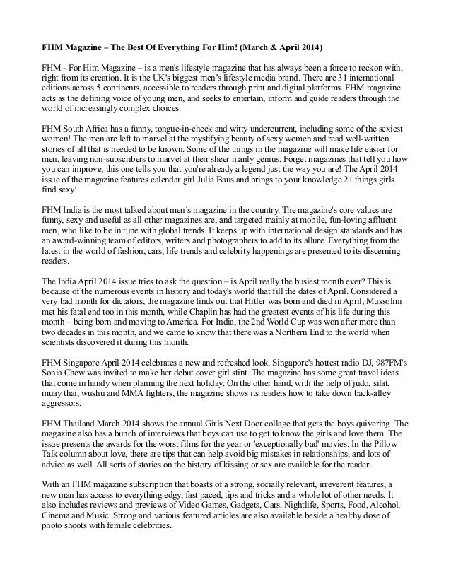 FHM Magazine – The Best Of Everything For Him! (March & April 2014)