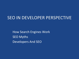 Search Engine Optimisation for Developers | PPT