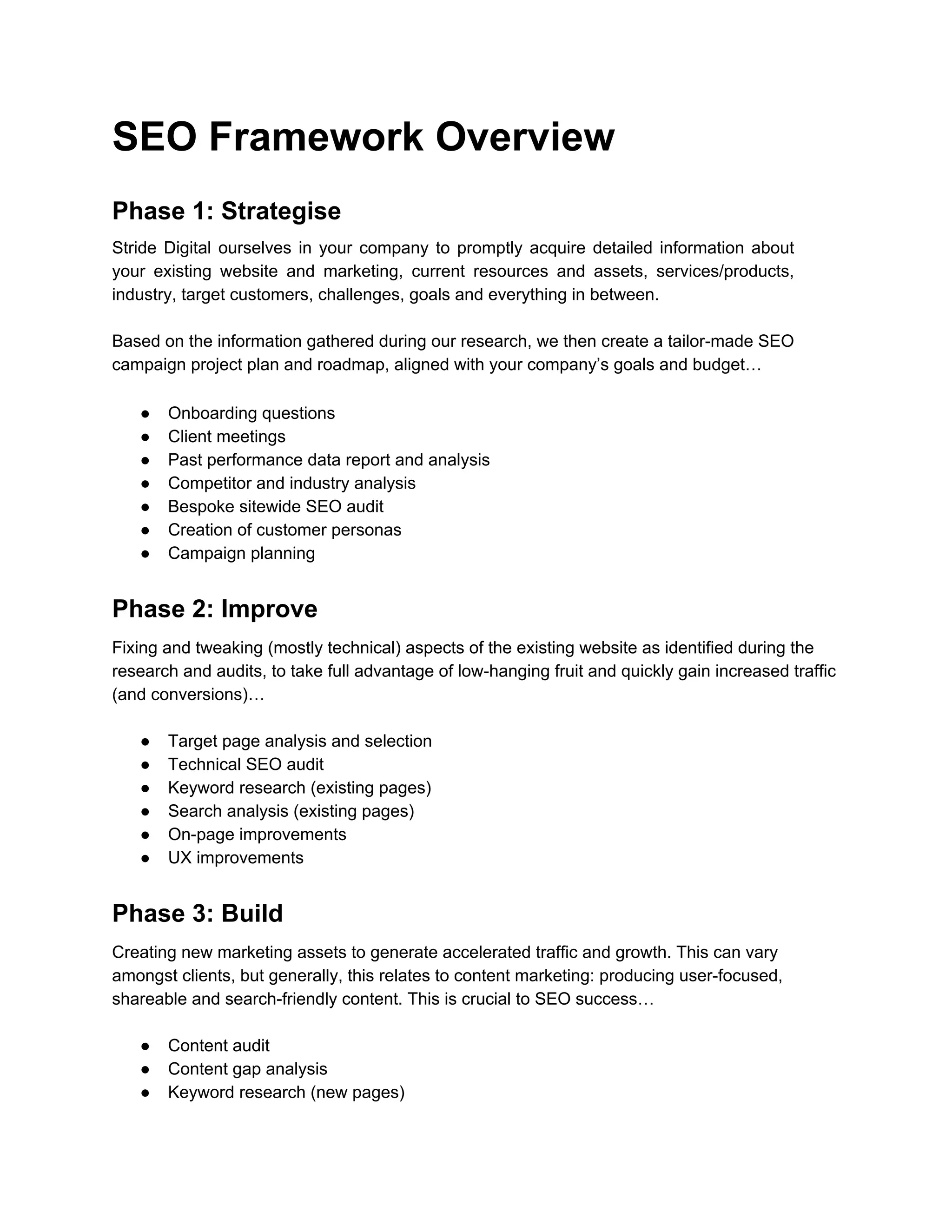 SEO Framework Overview by Stride Digital | PDF