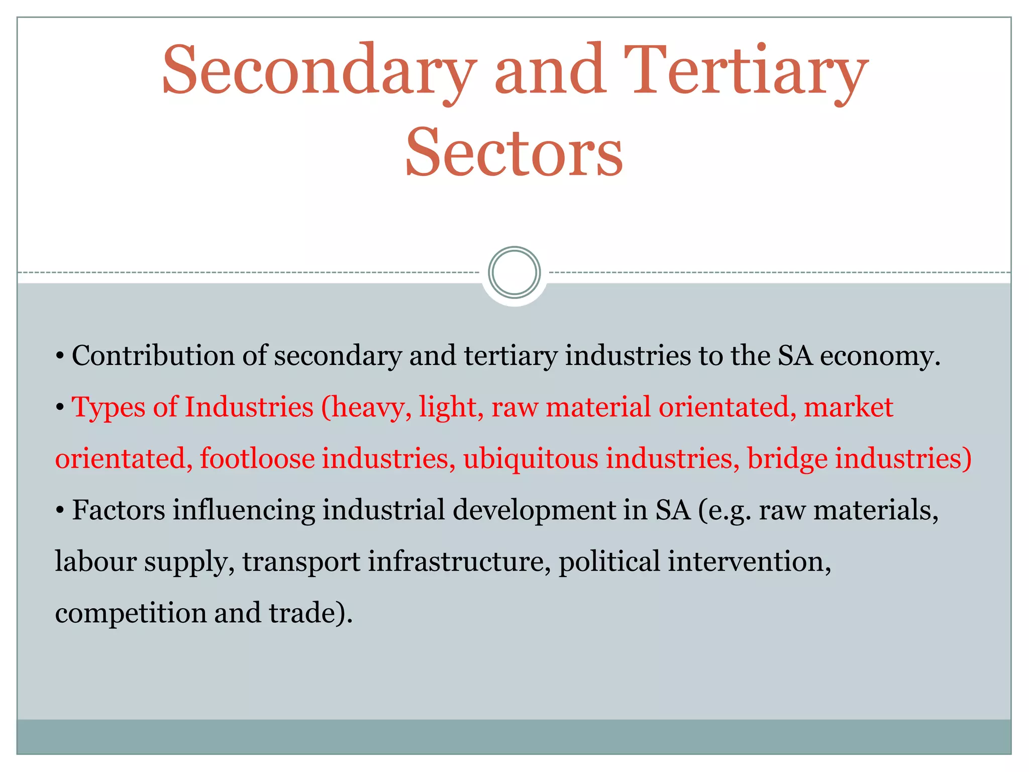 Seondary and tertiary sectors in SA | PPT