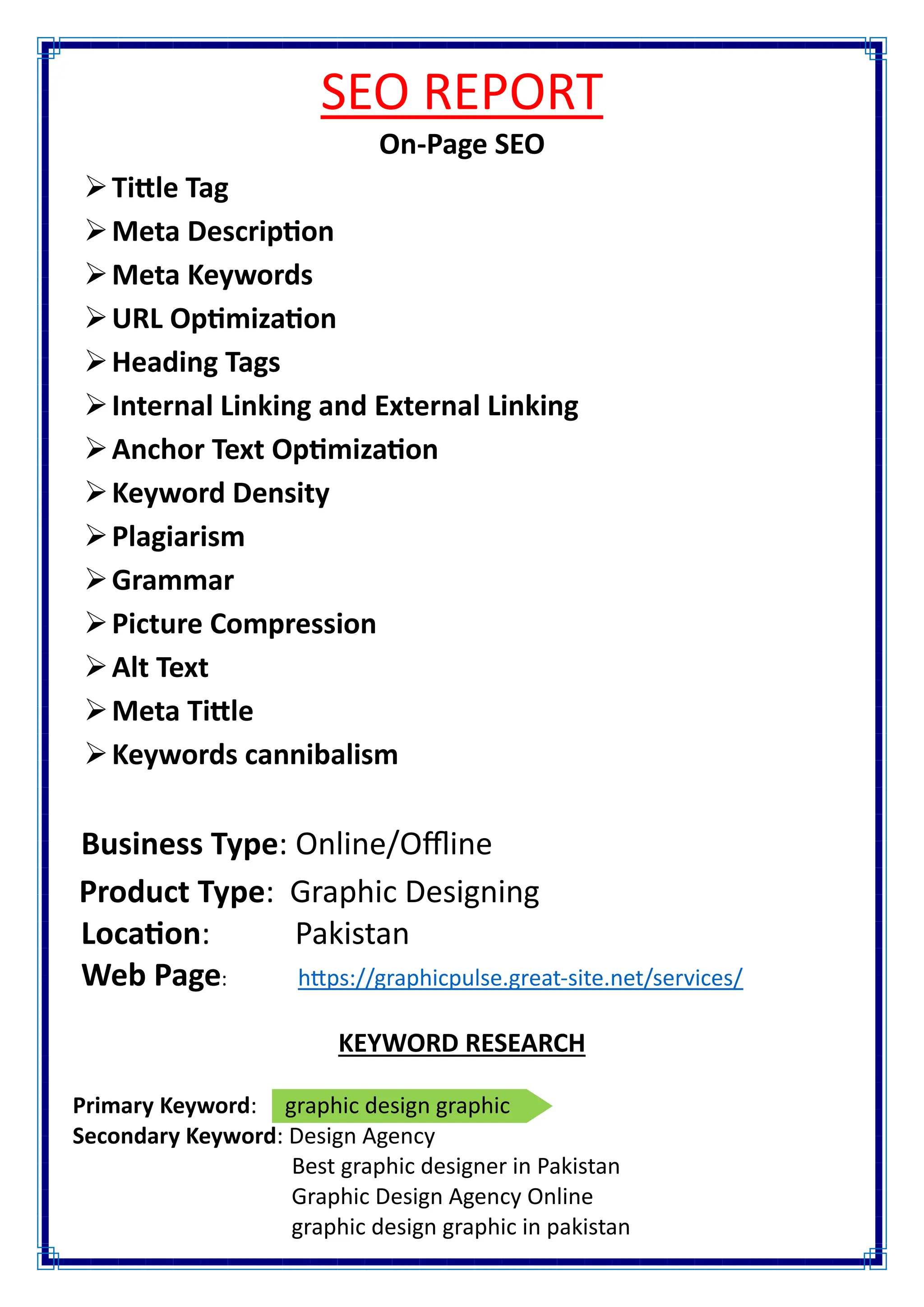 Complete SEO Report with checklist required | PDF