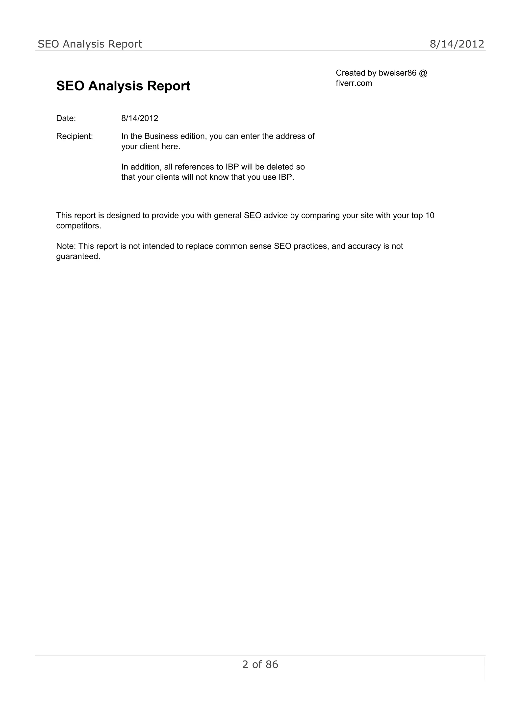 SEO Analysis Sample Report | PDF