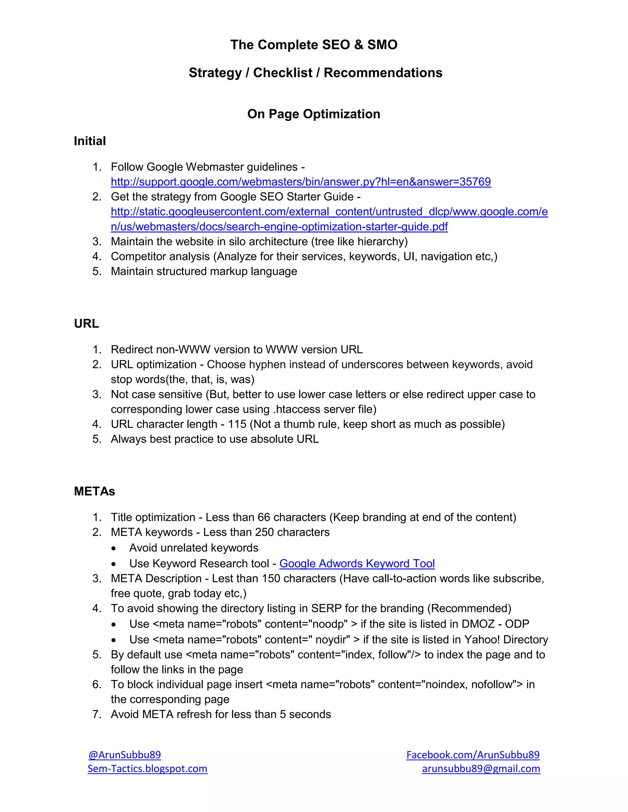 SEO & SMO Strategy, Checklist, Recommendations | PDF