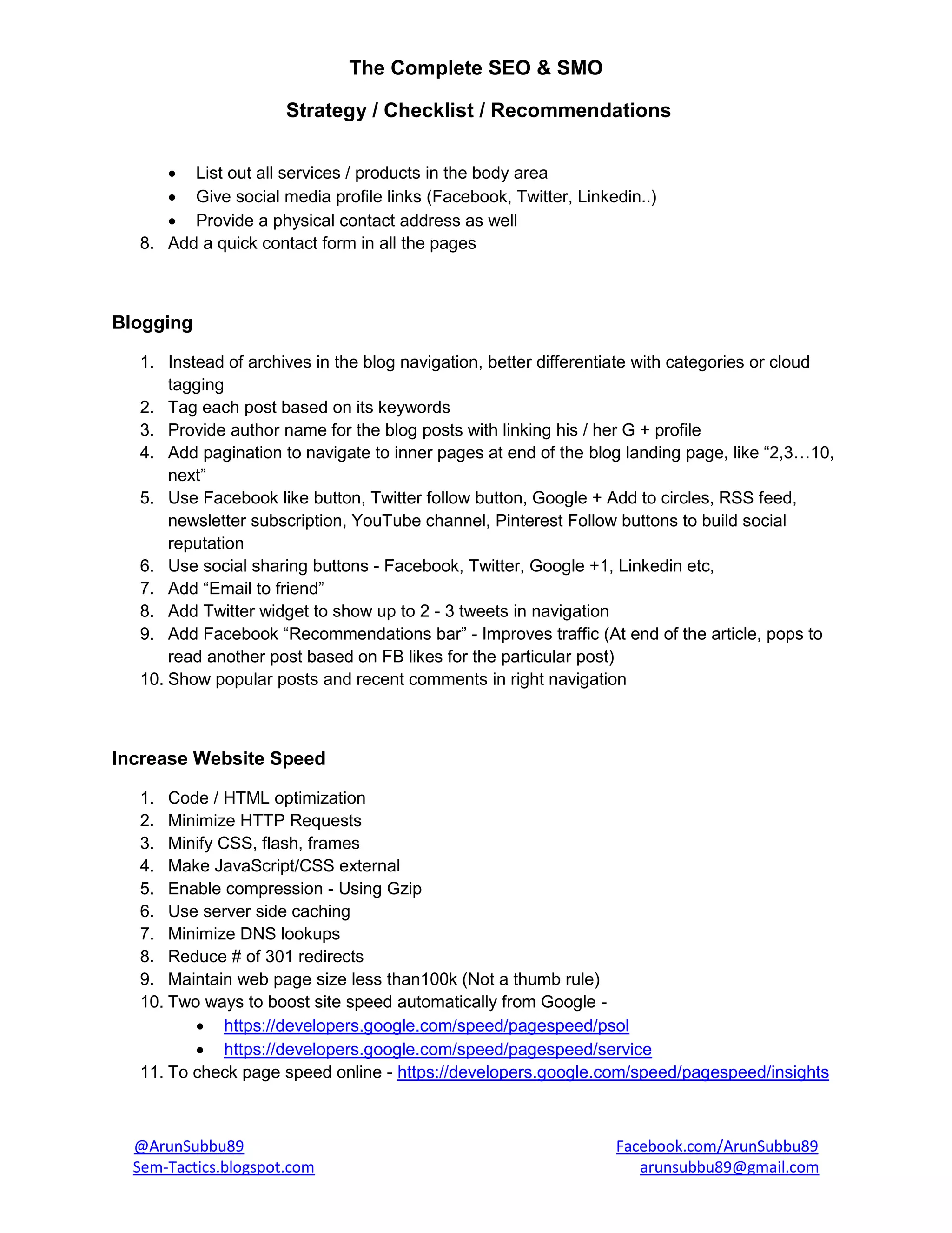 SEO & SMO Strategy, Checklist, Recommendations | PDF