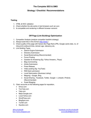 SEO & SMO Strategy, Checklist, Recommendations | PDF