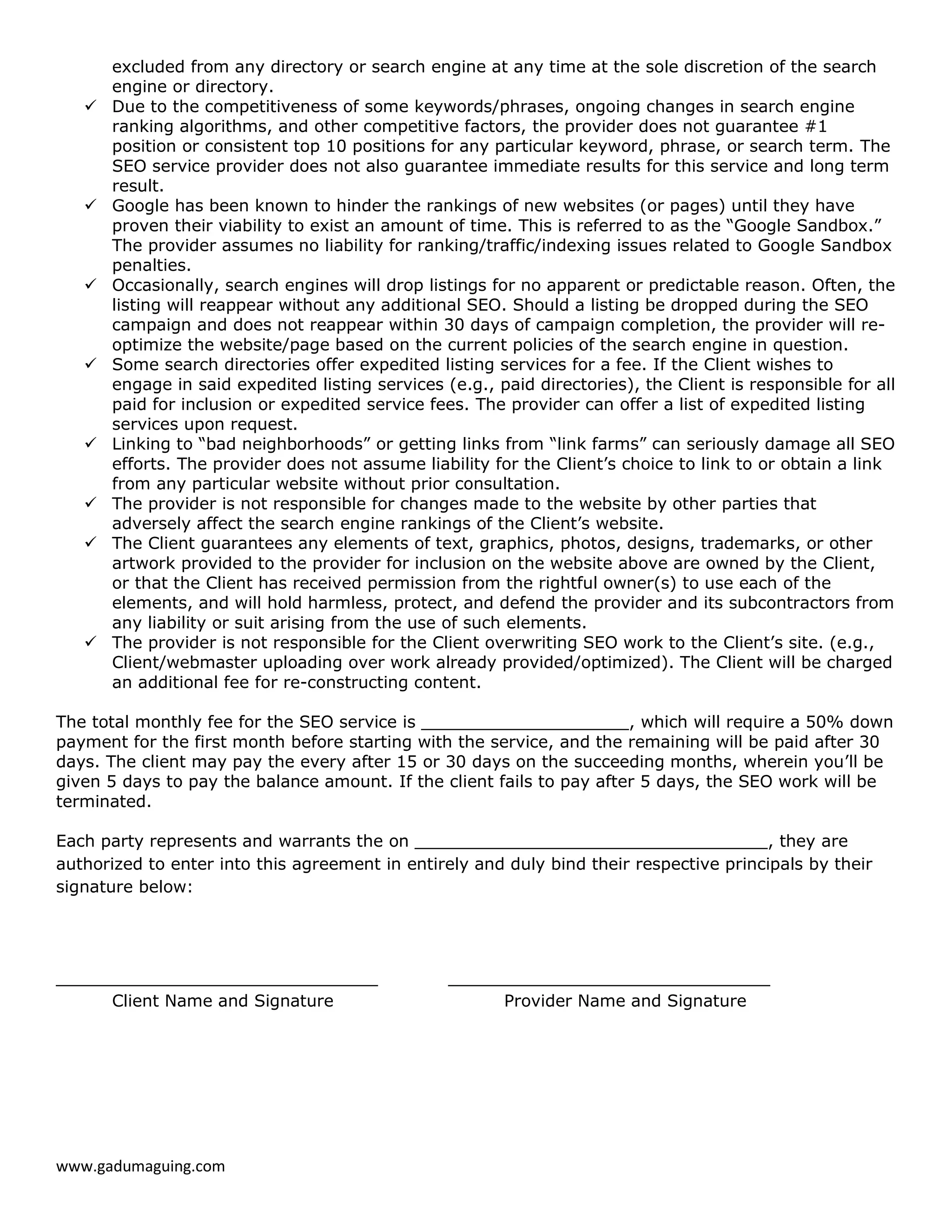 Sample Freelance SEO Work Agreement | PDF