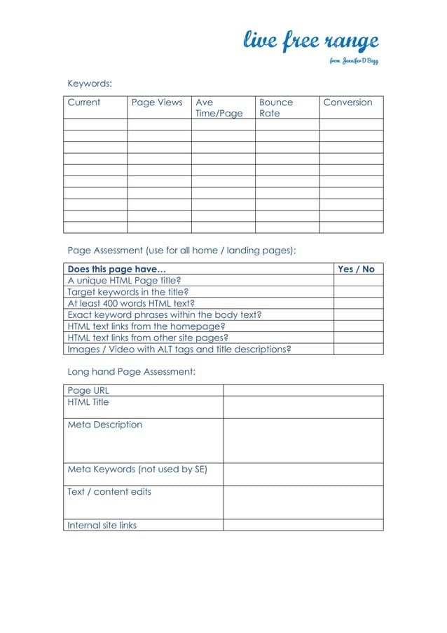 Worksheets for SEO | PDF