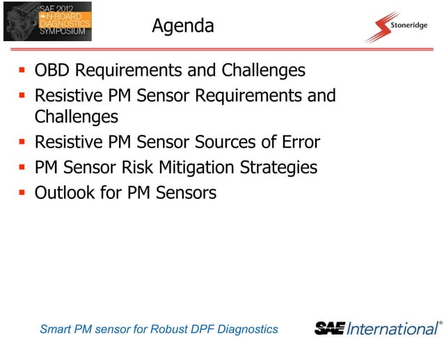 Sep 2012 smart pm sensor for robust dpf diagnostics | PPTX