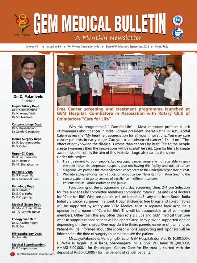 GEM Hospital Medical Bulletin Sep 2016 | PDF | Cancer | Diseases and ...