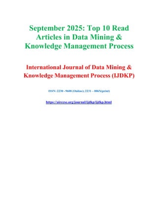 September 2025: Top 10 Read Articles in Data Mining & Knowledge ...