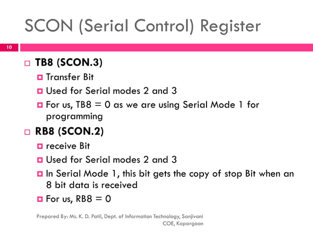 SE PAI Unit 5_Serial Port Programming in 8051 microcontroller_Part 2 | PPT