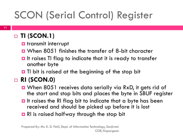 SE PAI Unit 5_Serial Port Programming in 8051 microcontroller_Part 2 | PPT