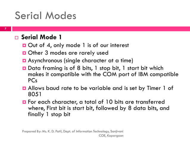 SE PAI Unit 5_Serial Port Programming in 8051 microcontroller_Part 2 | PPT