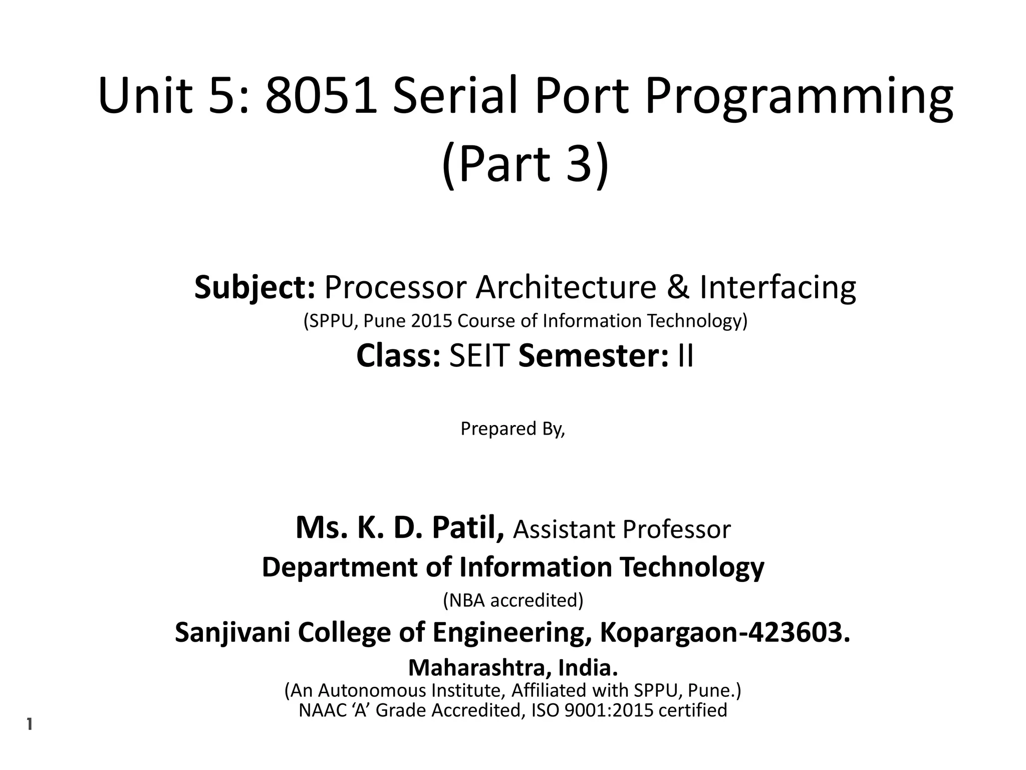 SE PAI Unit 5_Serial Port Programming in 8051 micro controller_Part 3 | PDF