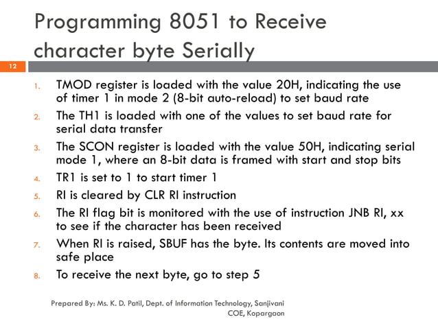 SE PAI Unit 5_Serial Port Programming in 8051 micro controller_Part 3 | PPT