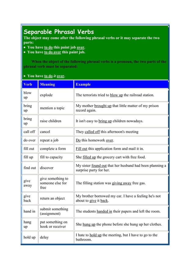 Separable phrasal verbs | PDF