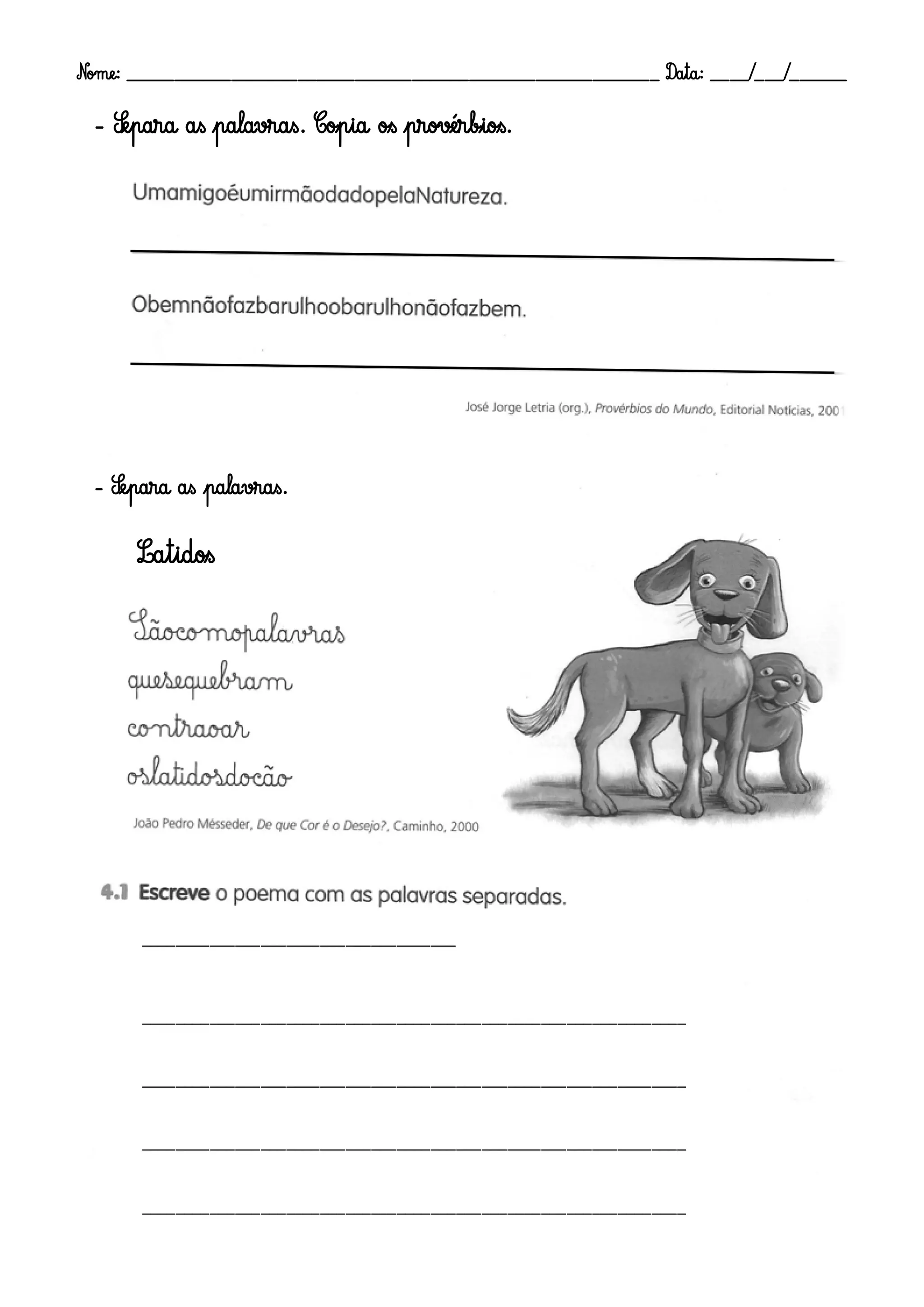 Separar palavras e formar frases - provérbios e poema | PDF