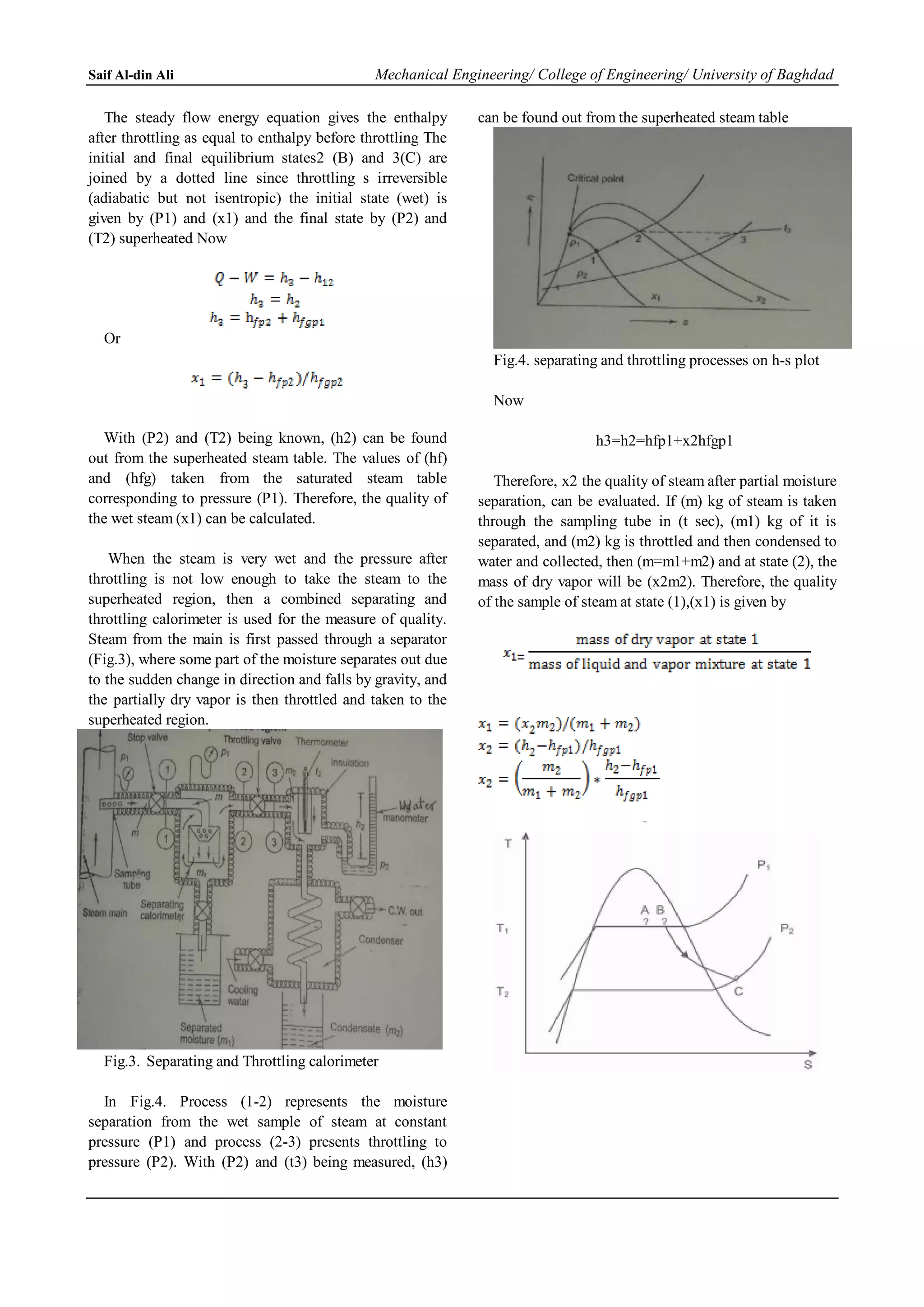 Separating and throttling calorimeter for steam | PDF