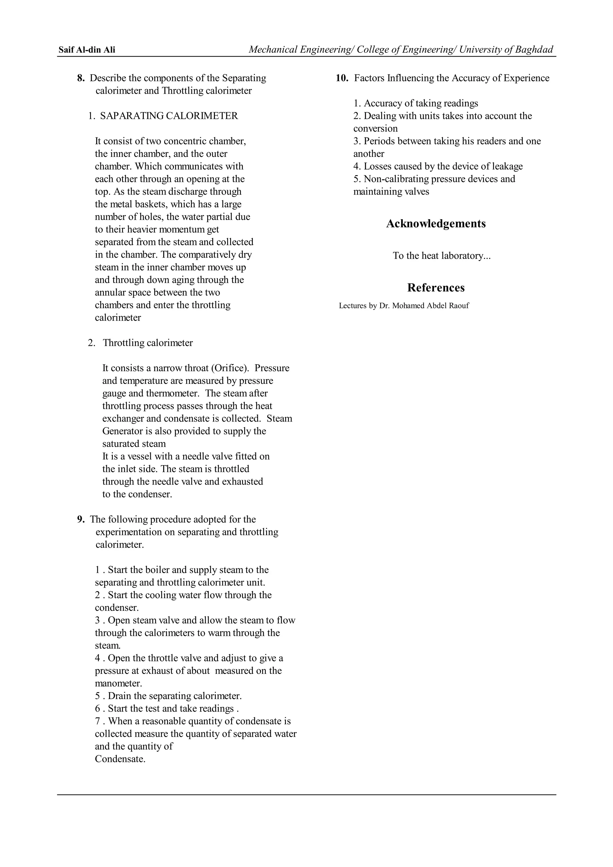 Separating and throttling calorimeter for steam | PDF