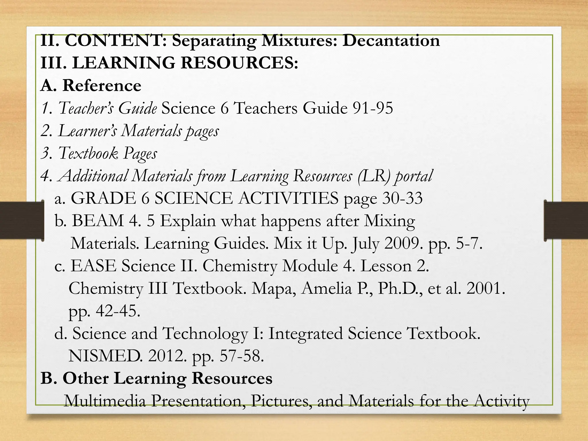 Separating Mixtures Decantation.ppt Grade 6 | PPTX