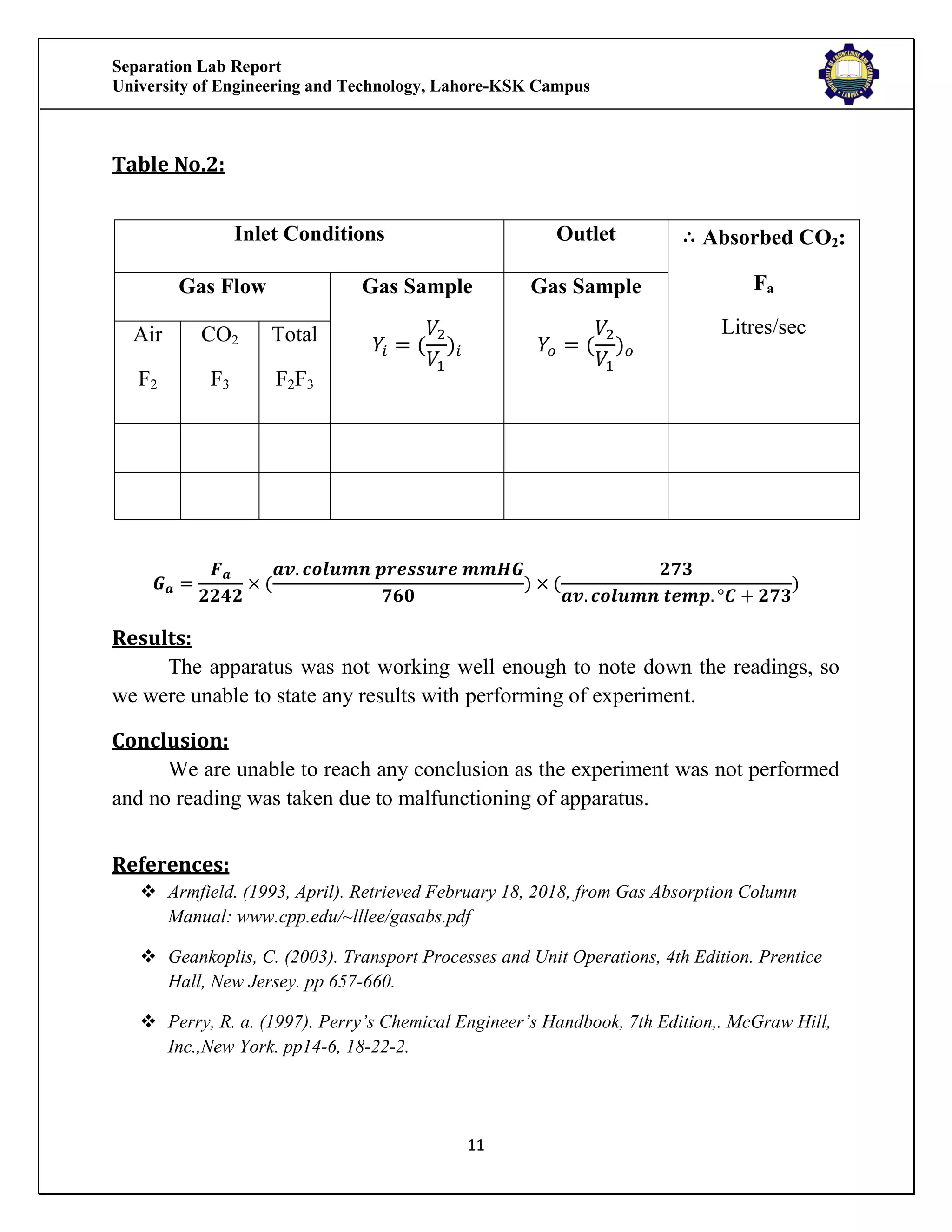 Armfield Gas Absorption Column Experiment | PDF