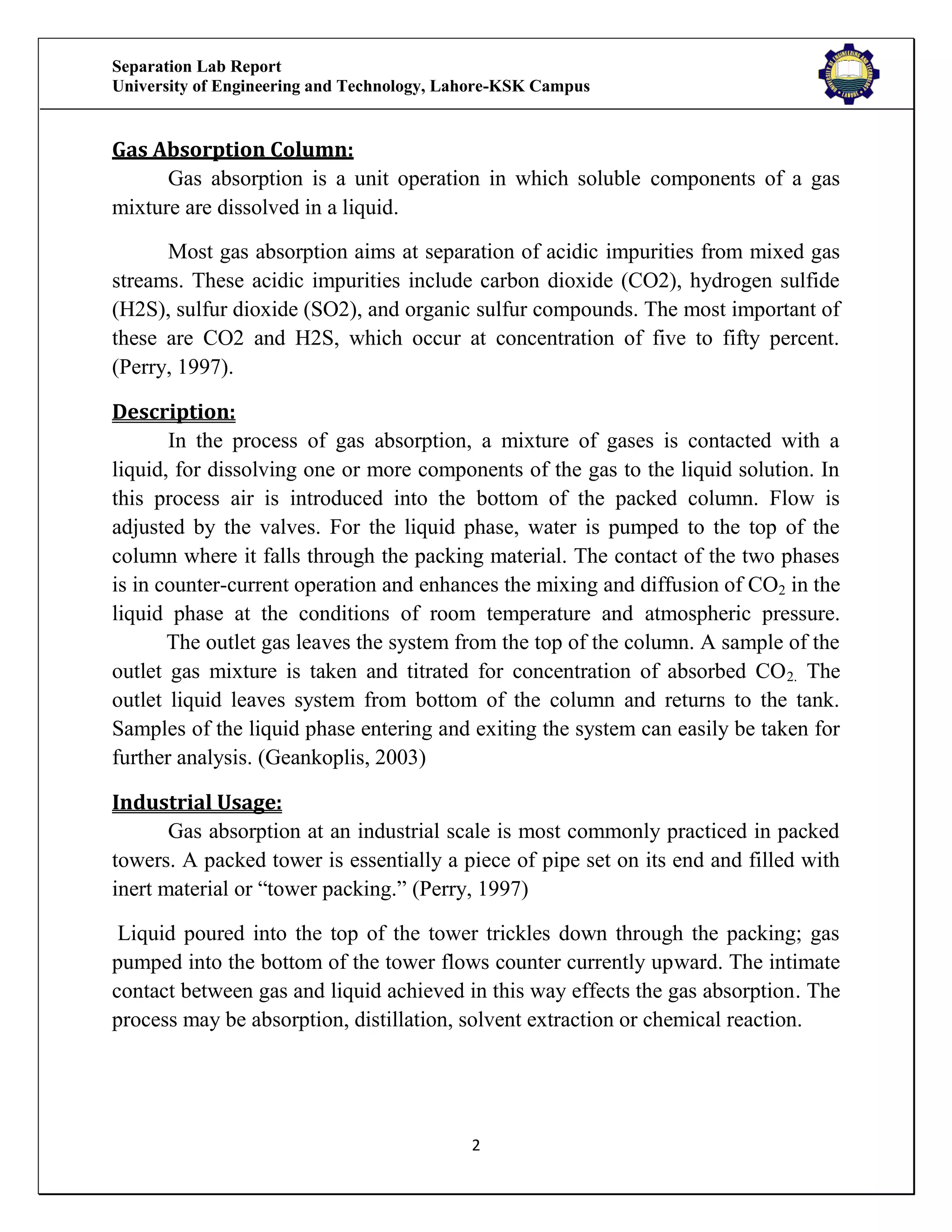 Armfield Gas Absorption Column Experiment | PDF