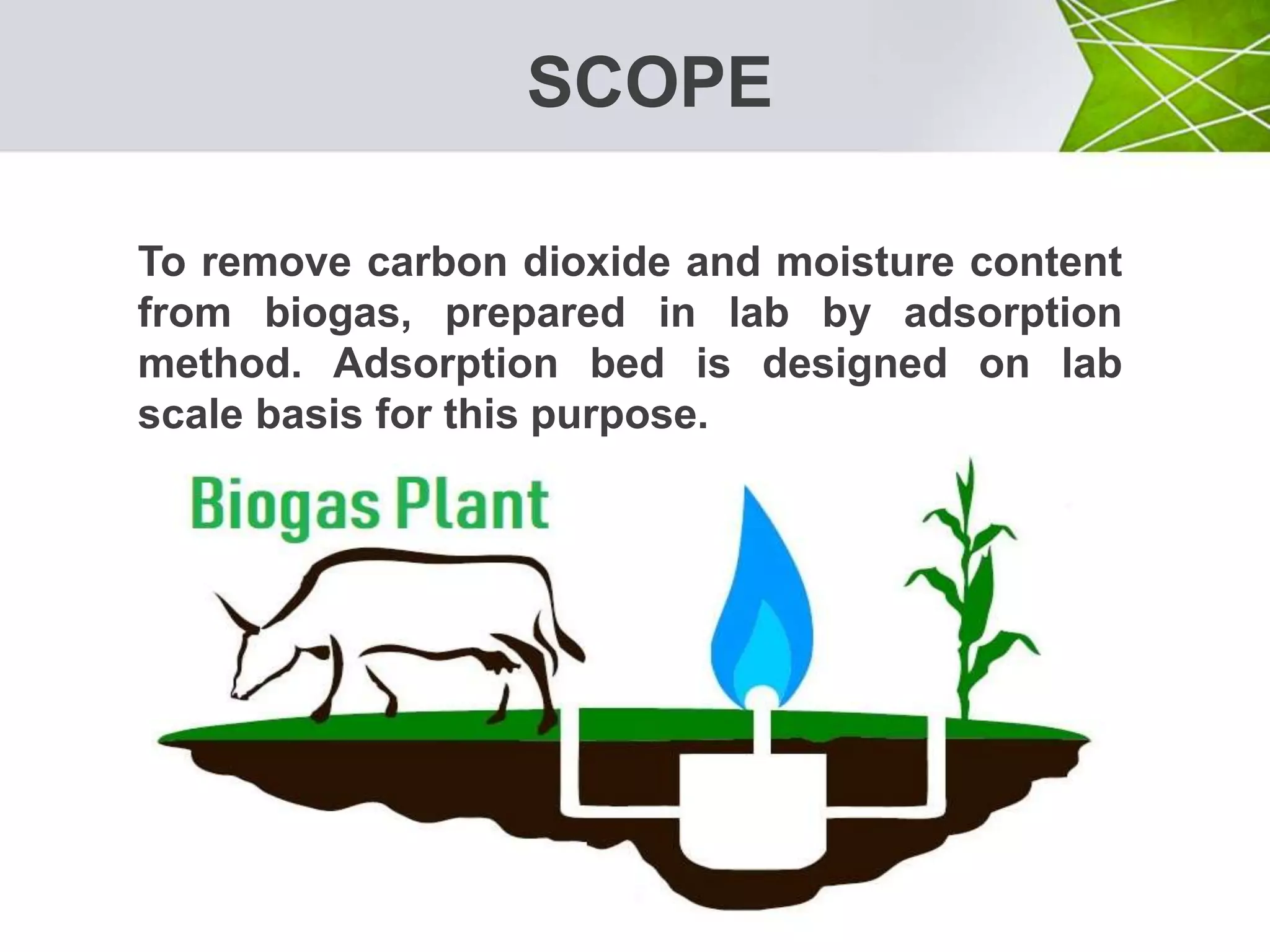 Separation of CO2 and Moisture from biogas by Adsorption method | PPTX