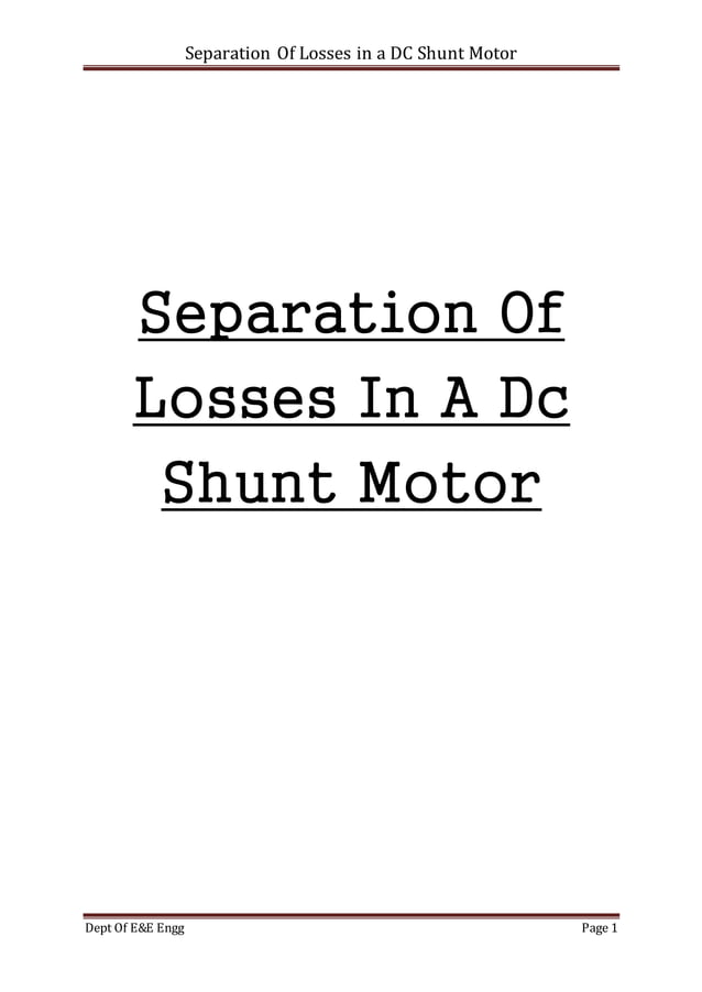 Separation of losses in a dc shunt motor | DOCX