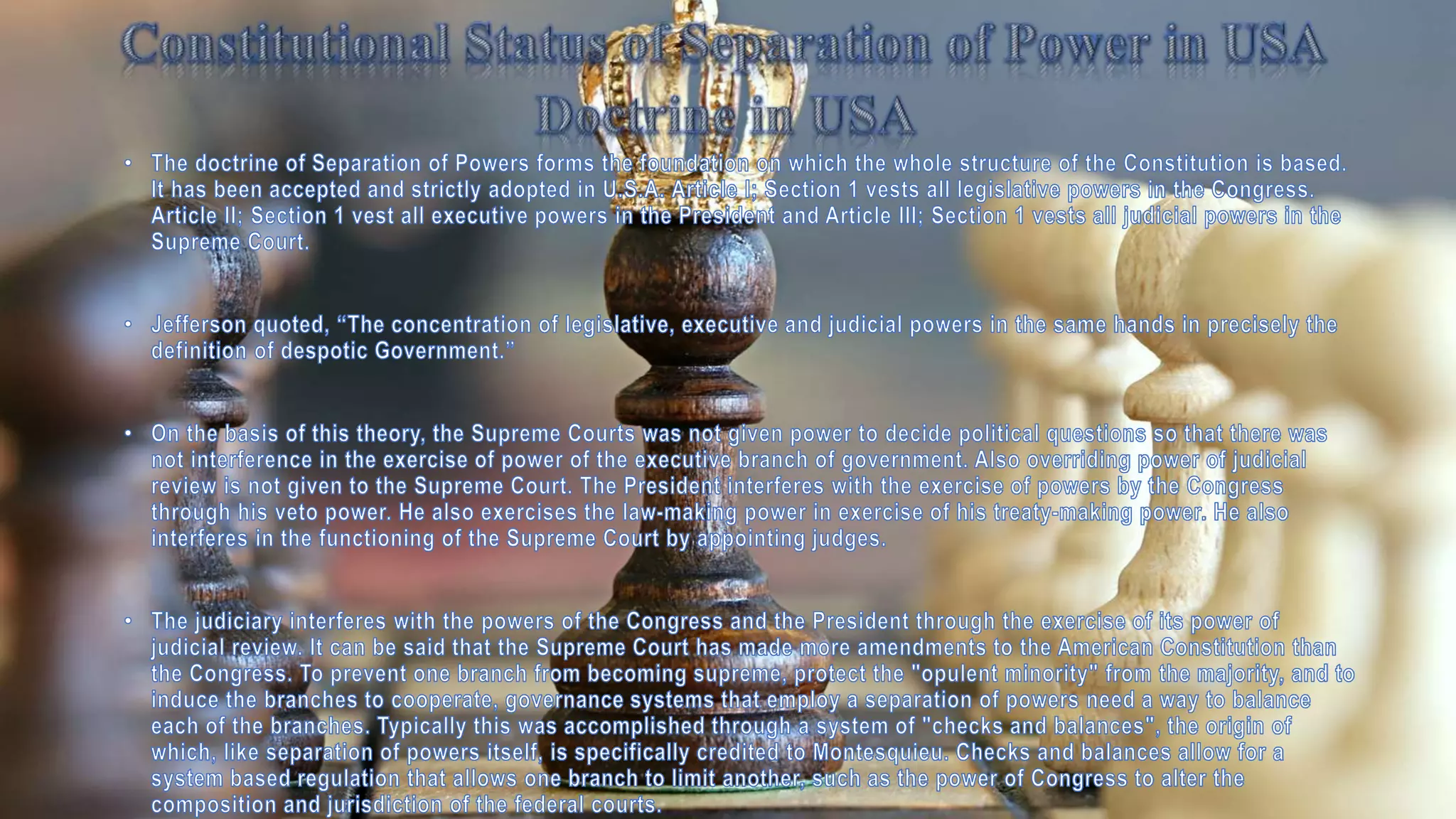 Separation of power in 3 countries USA, UK and India class 11th | PPTX