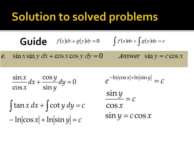 Separation of variables solution to solved problems | PPTX