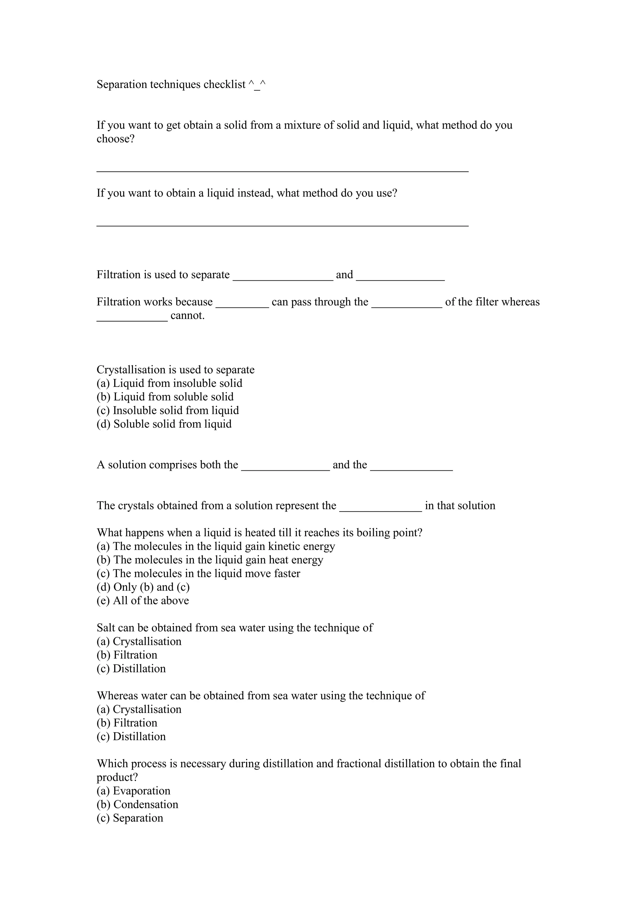Separation techniques student_checklist | PDF