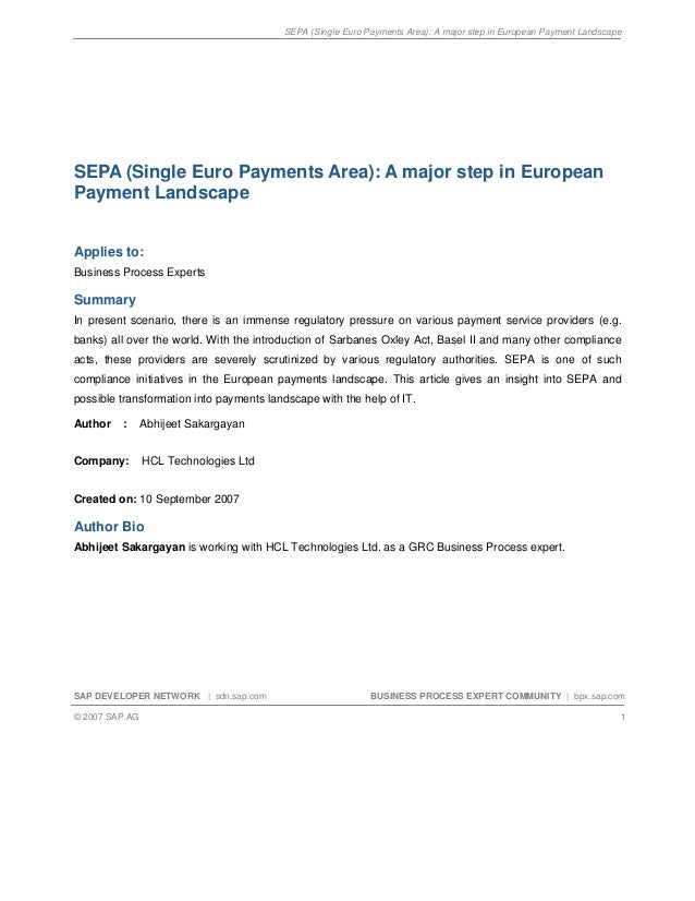Sepa (single euro payments area) a major step in european payment landscape