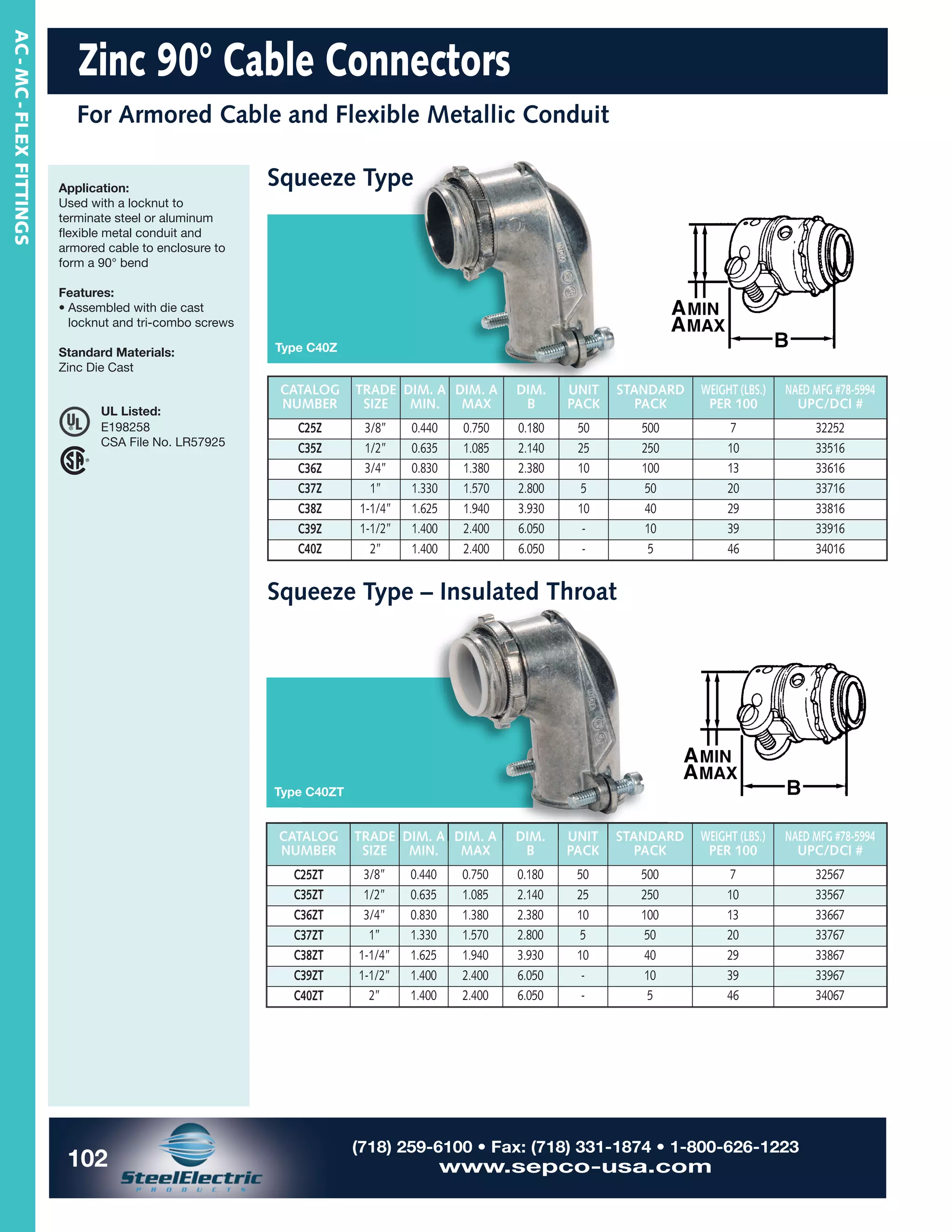 SEPCO Steel Electric Conduit & Cable Fittings - AC MC-FLEX Fittings ...