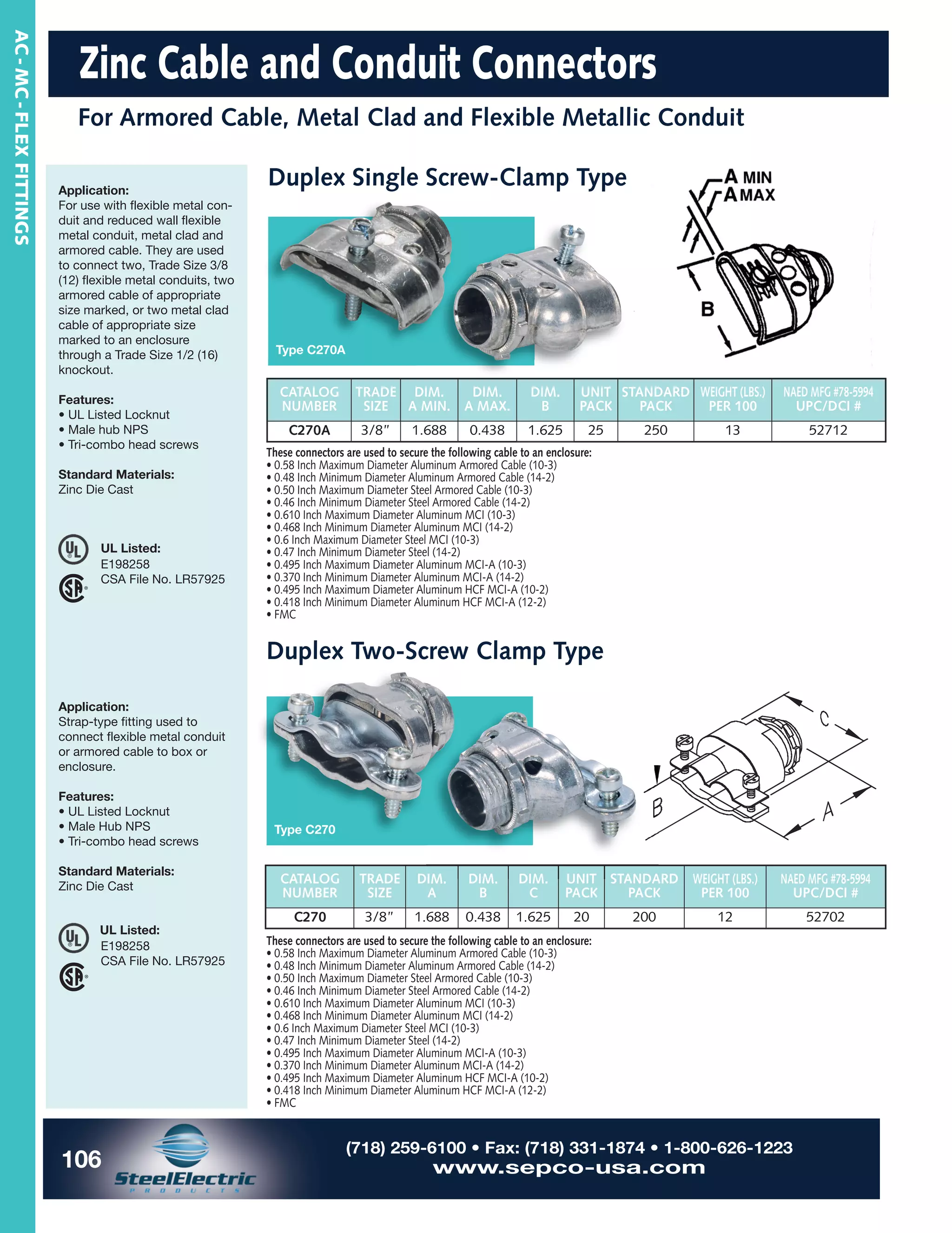 SEPCO Steel Electric Conduit & Cable Fittings - AC MC-FLEX Fittings ...