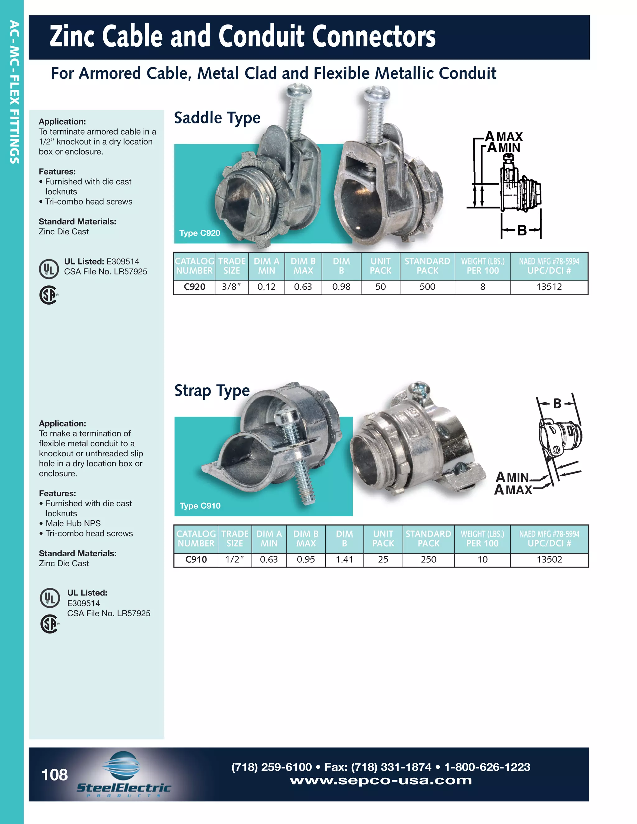 SEPCO Steel Electric Conduit & Cable Fittings - AC MC-FLEX Fittings ...