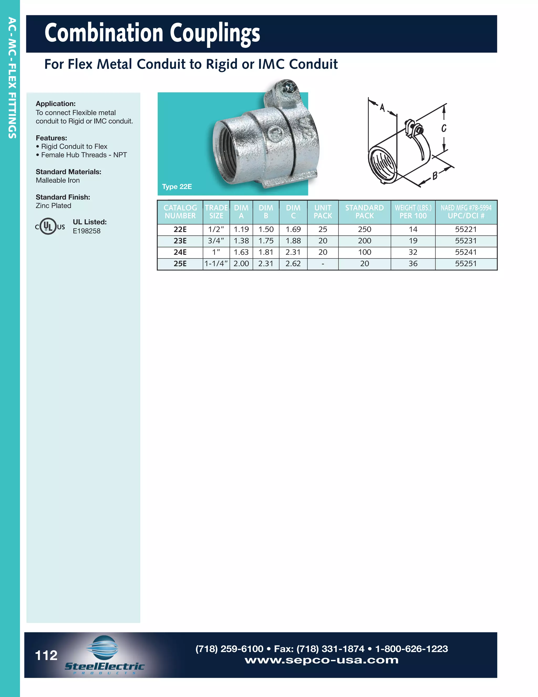 SEPCO Steel Electric Conduit & Cable Fittings - AC MC-FLEX Fittings ...