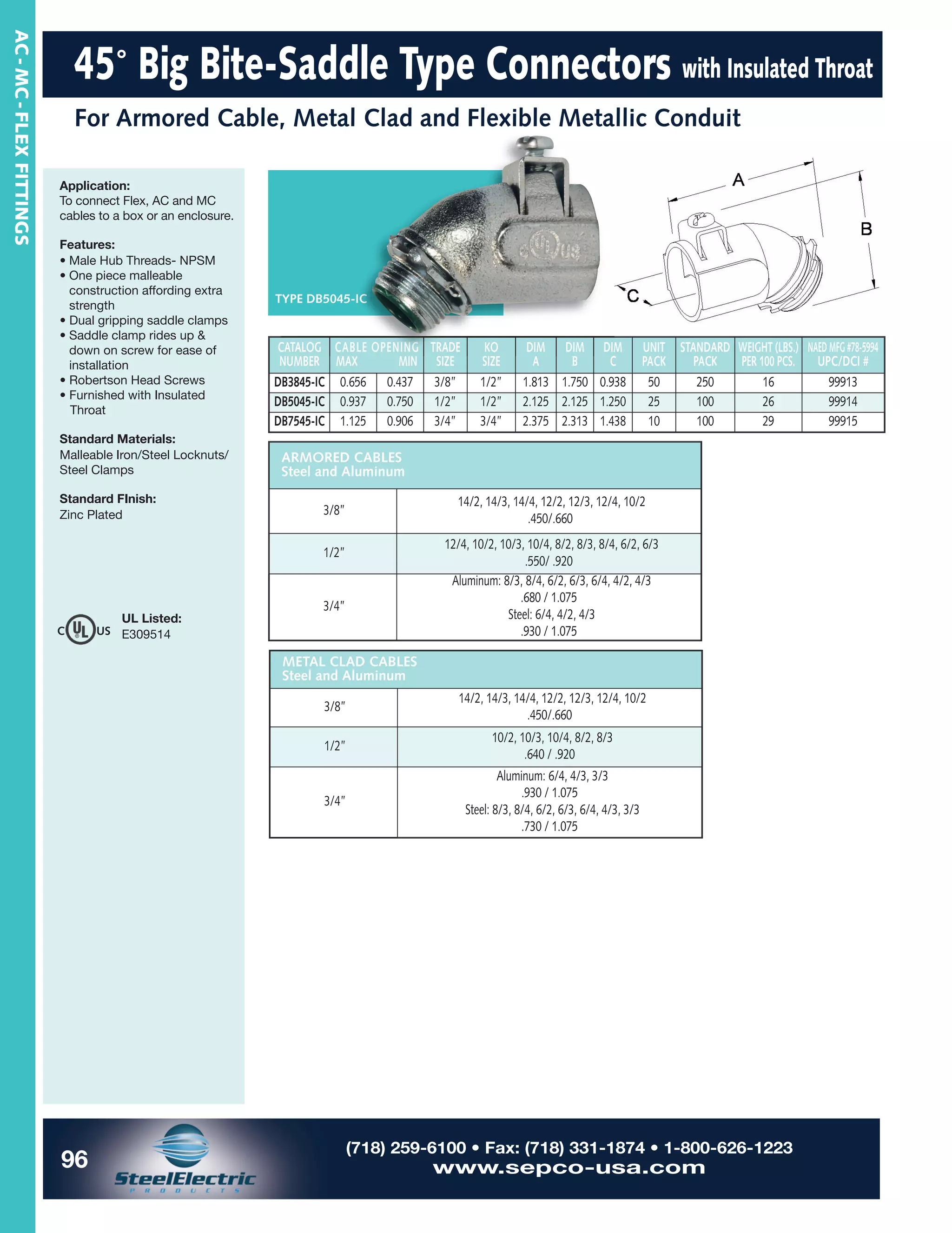 SEPCO Steel Electric Conduit & Cable Fittings - AC MC-FLEX Fittings ...