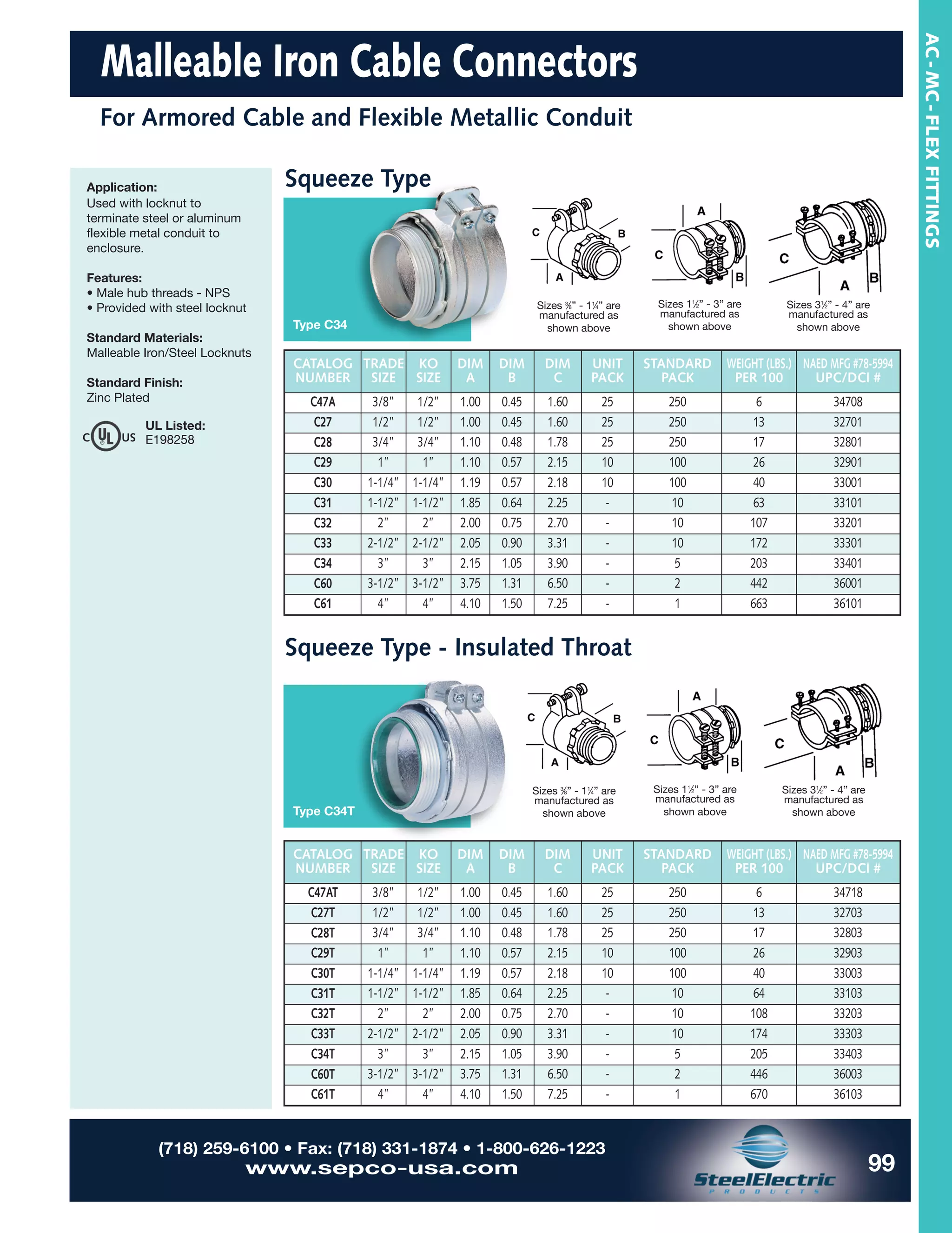 SEPCO Steel Electric Conduit & Cable Fittings - AC MC-FLEX Fittings ...