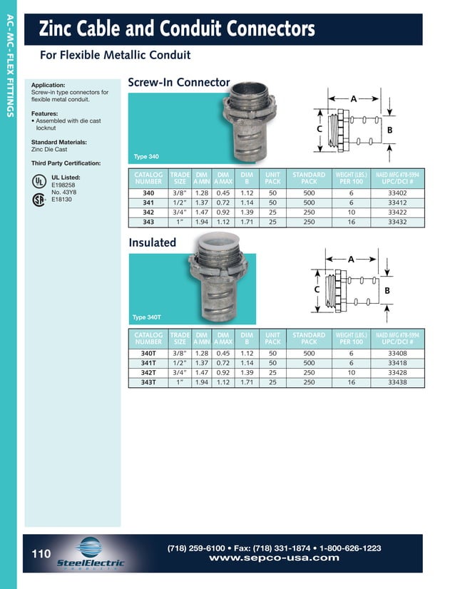 SEPCO Steel Electric Conduit & Cable Fittings - AC MC-FLEX Fittings ...