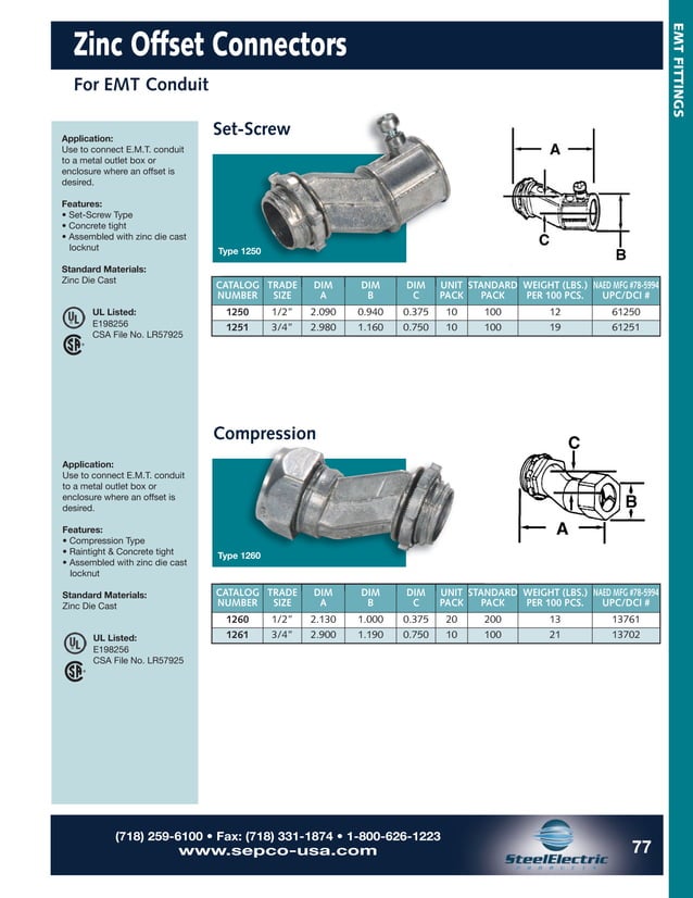SEPCO Steel Electric Conduit & Cable Fittings - EMT Fititngs | PDF