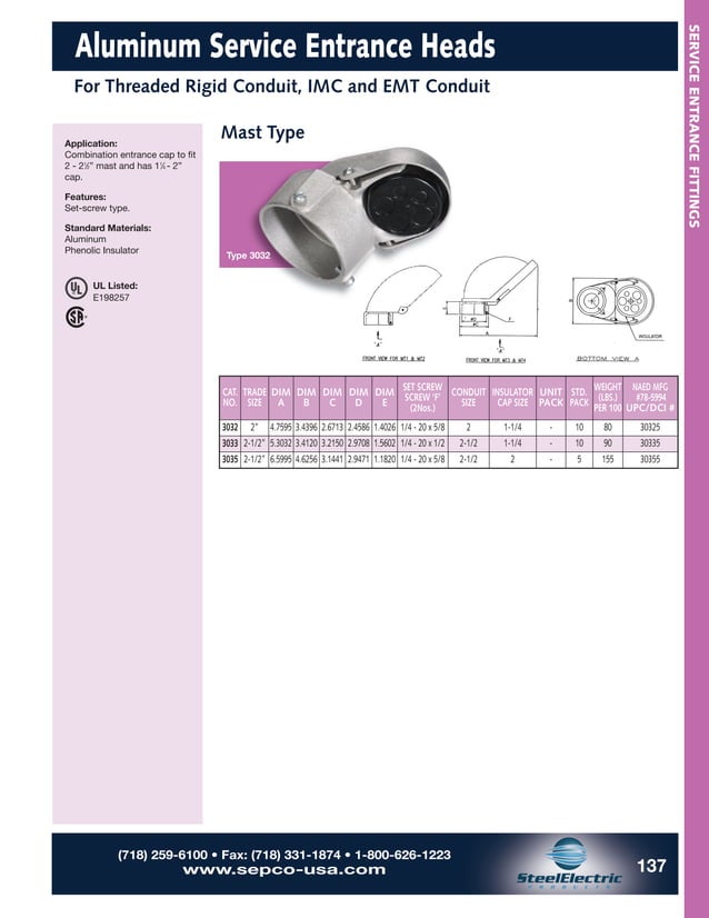 SEPCO Steel Electric Conduit & Cable Fittings - Service Entrance ...