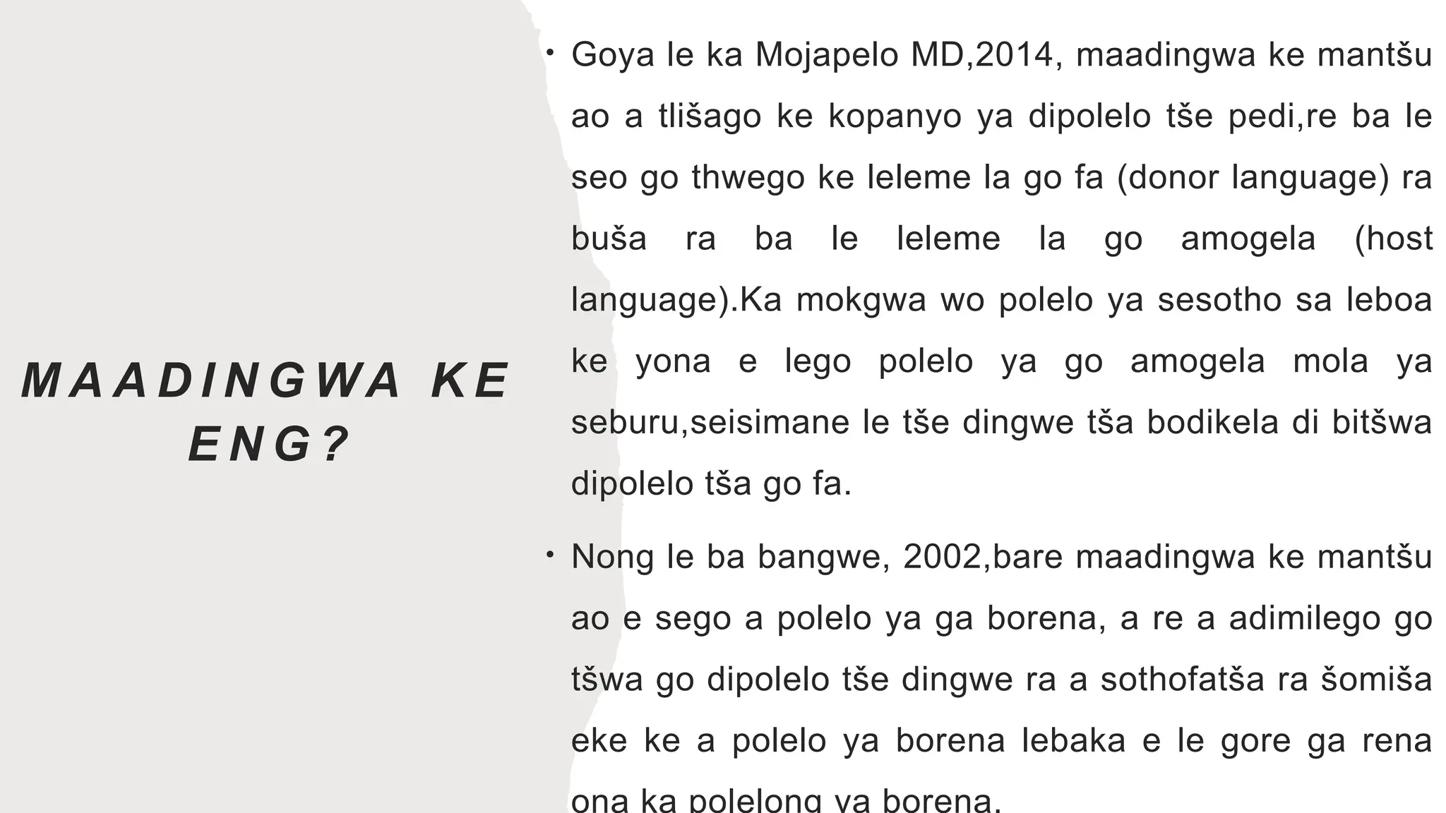 sepedi presentation 3A.pptx Tlhalošo ya maadingwa | PPTX