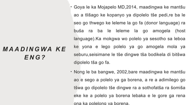 sepedi presentation 3A.pptx Tlhalošo ya maadingwa | PPTX
