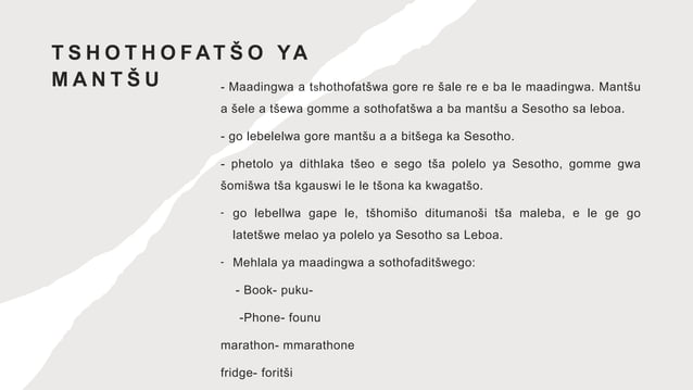 sepedi presentation 3A.pptx Tlhalošo ya maadingwa | PPTX