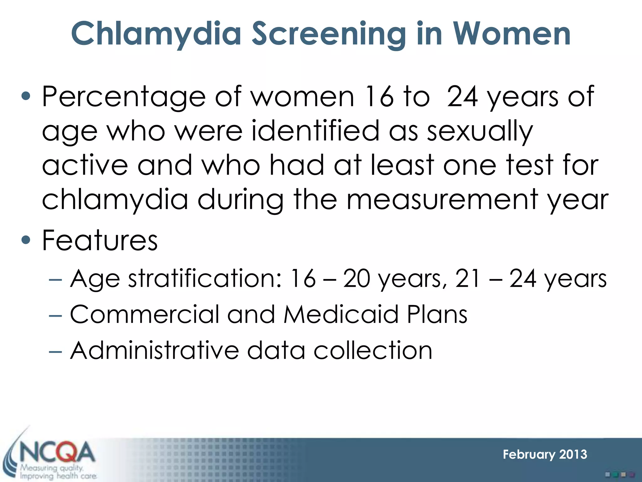 NCQA and Chlamydia Screening Measurement | PPT
