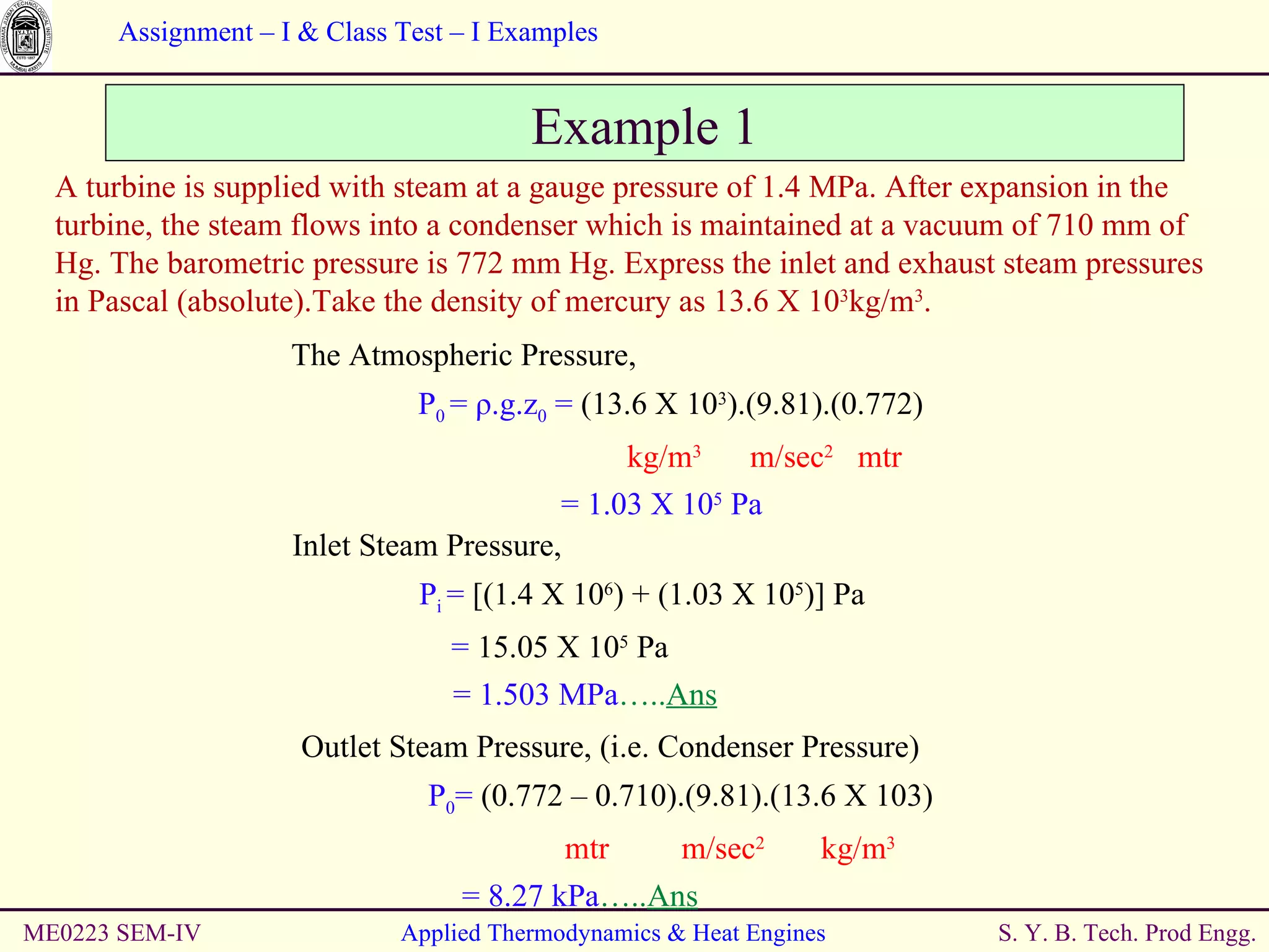 Thermodynamics Examples and Class test | PPT