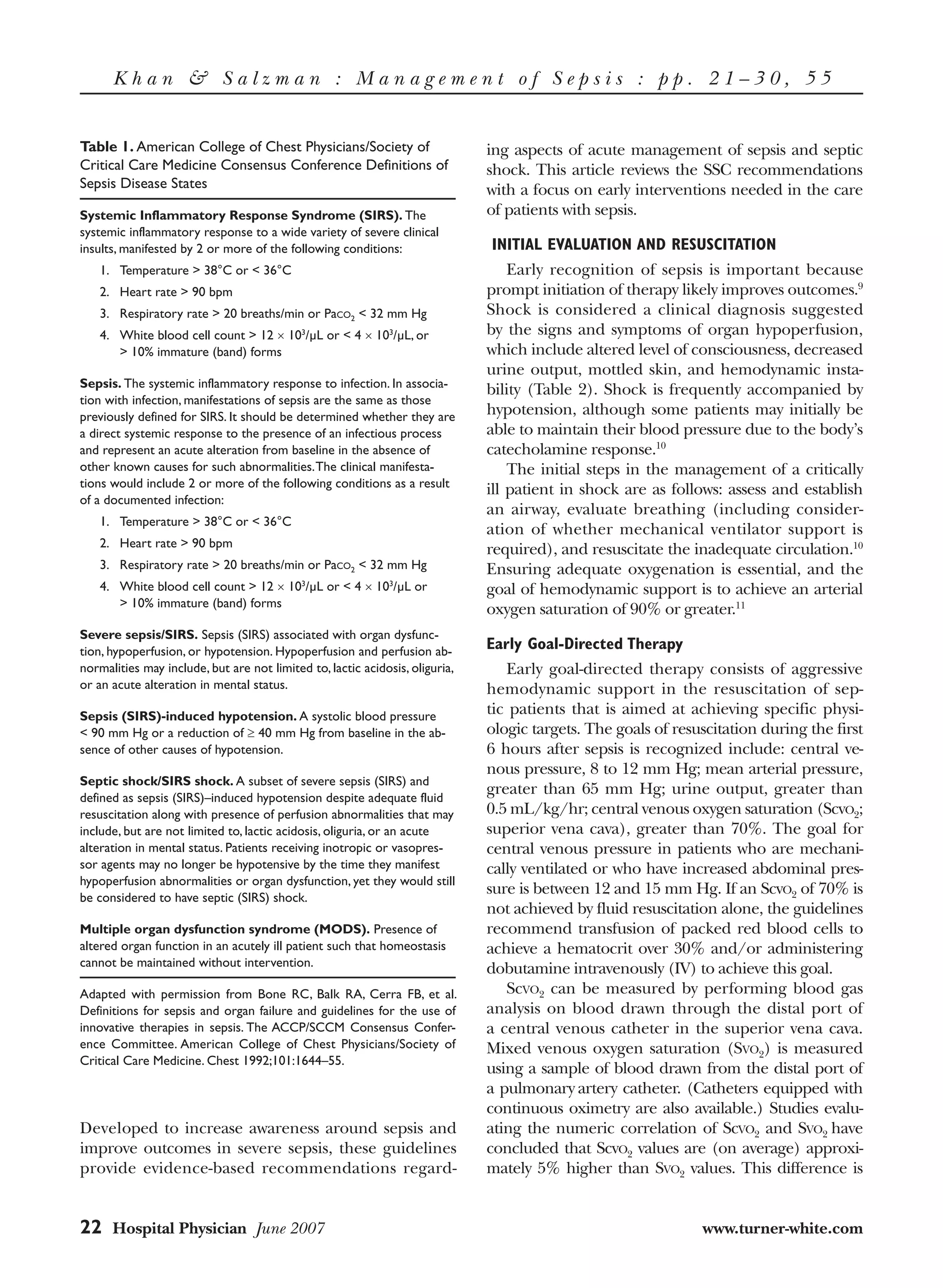 Sepsis Guidelines 2007 | PDF